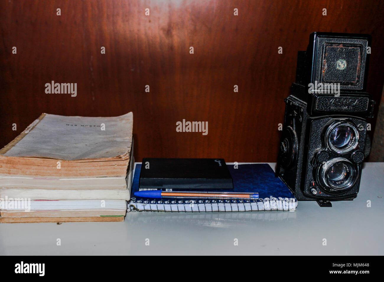 workspace, table with some objects Stock Photo - Alamy