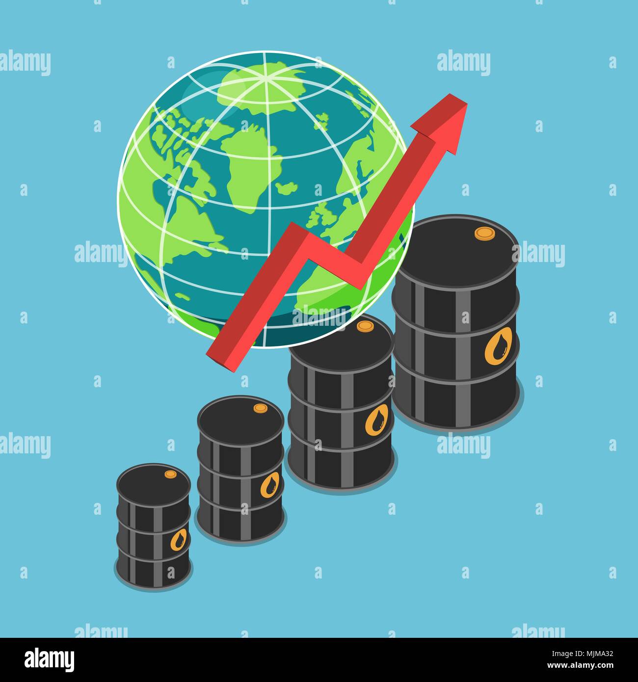 Flat 3d isometric oil barrel and rising graph with world. Increasing of oil price and petroleum ...