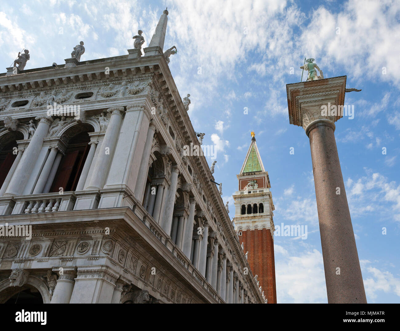 National Library, Campanile and Column of Saint Theodore, Venice Stock ...