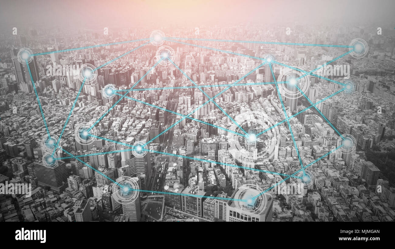 City with connection line concept , technology conceptual, internet ...