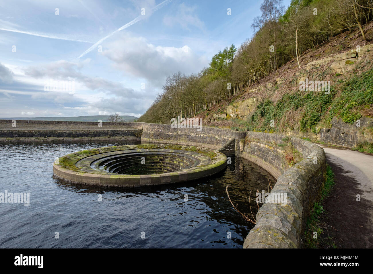Ladybower Reservoir overflow, situated in the Peak District Stock Photo ...