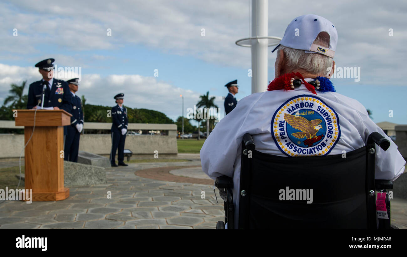 Former Tech. Sgt. Durward Swanson listens to Maj. Gen. Russell Mack ...