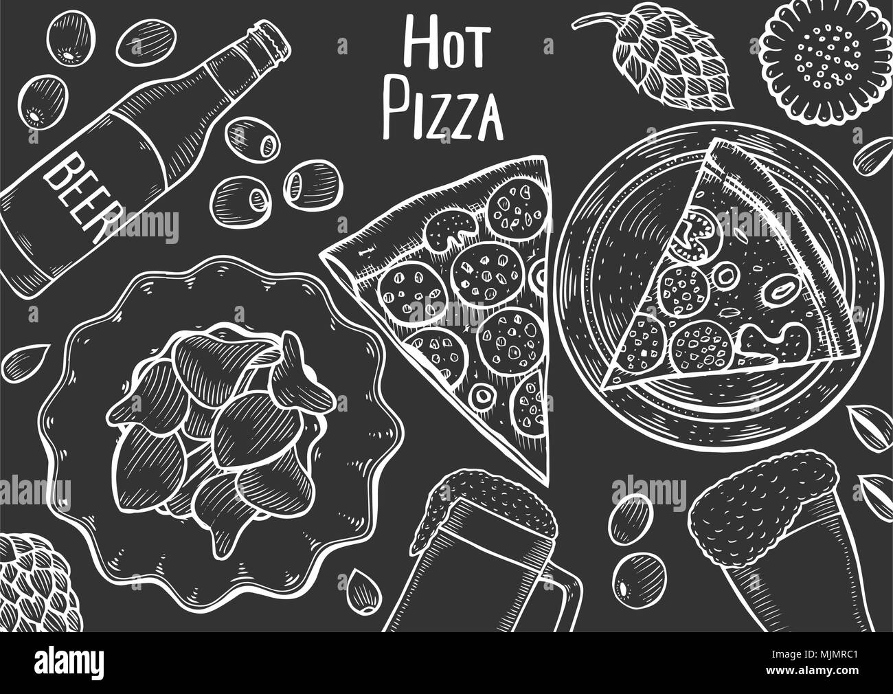 Food set for pub design top view. Pub food frame vector illustration ...