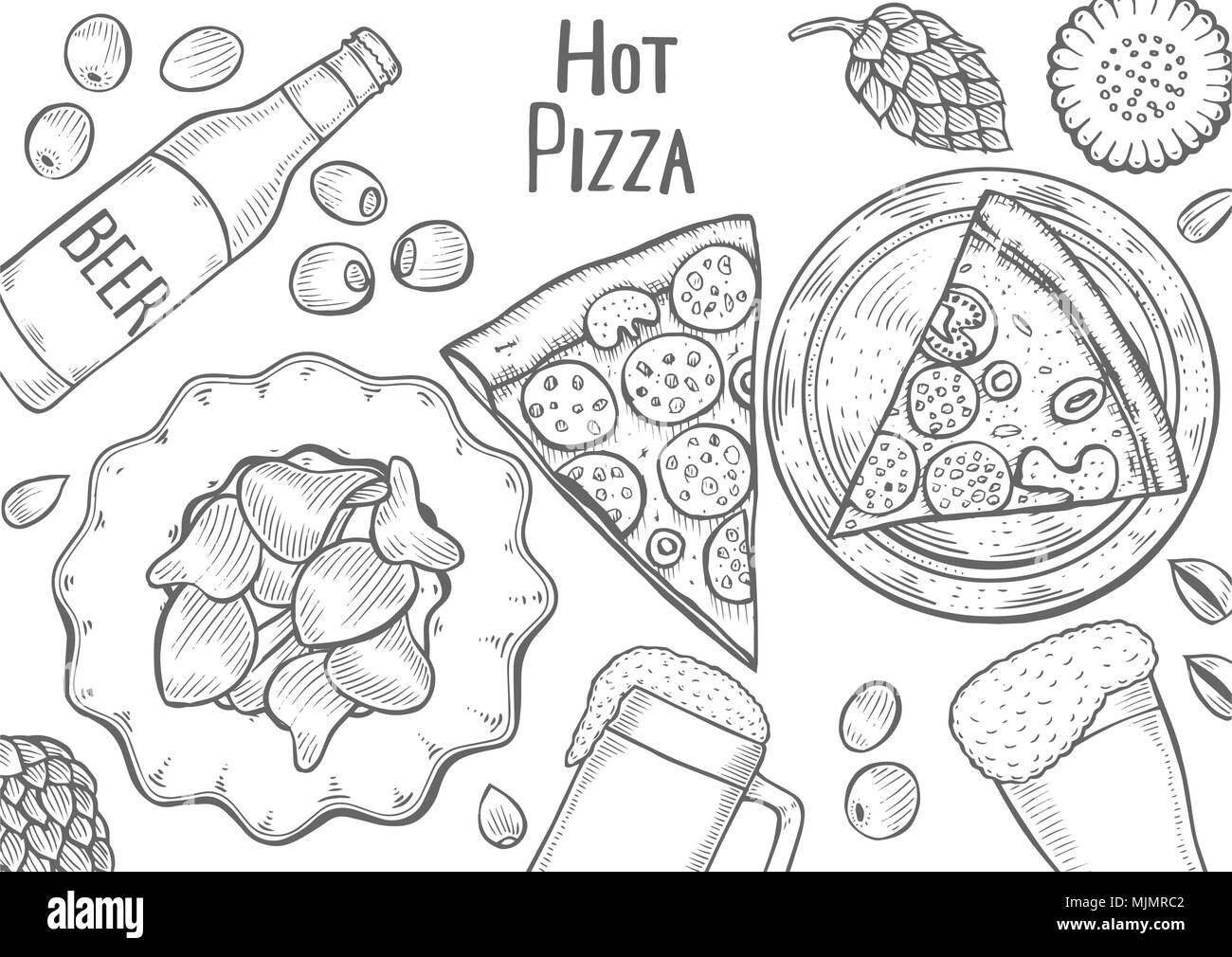 Food set for pub design top view. Pub food frame vector illustration ...