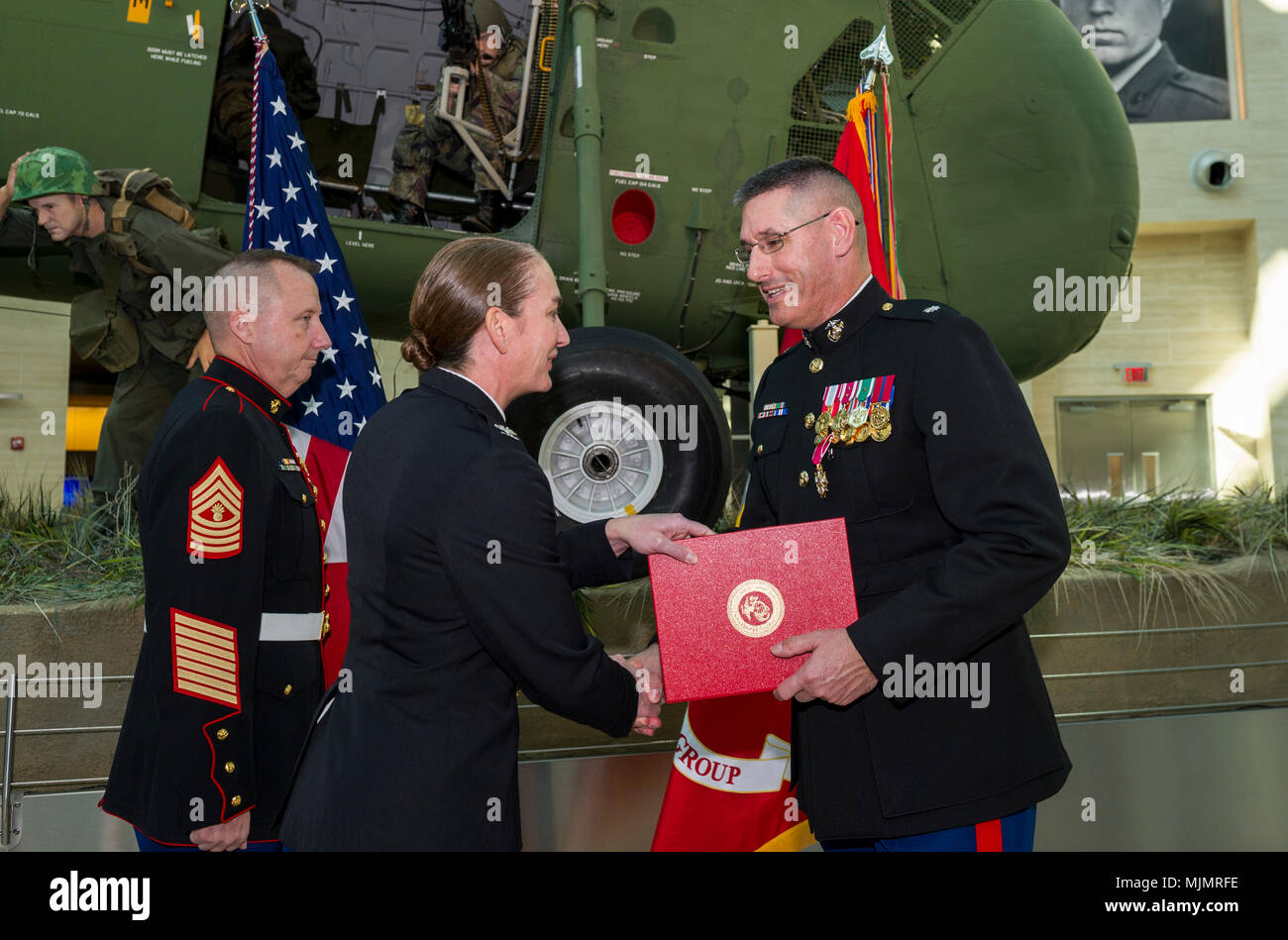 U.S. Marine Corps Col. Wendy Goyette, left, commanding officer, Marine ...