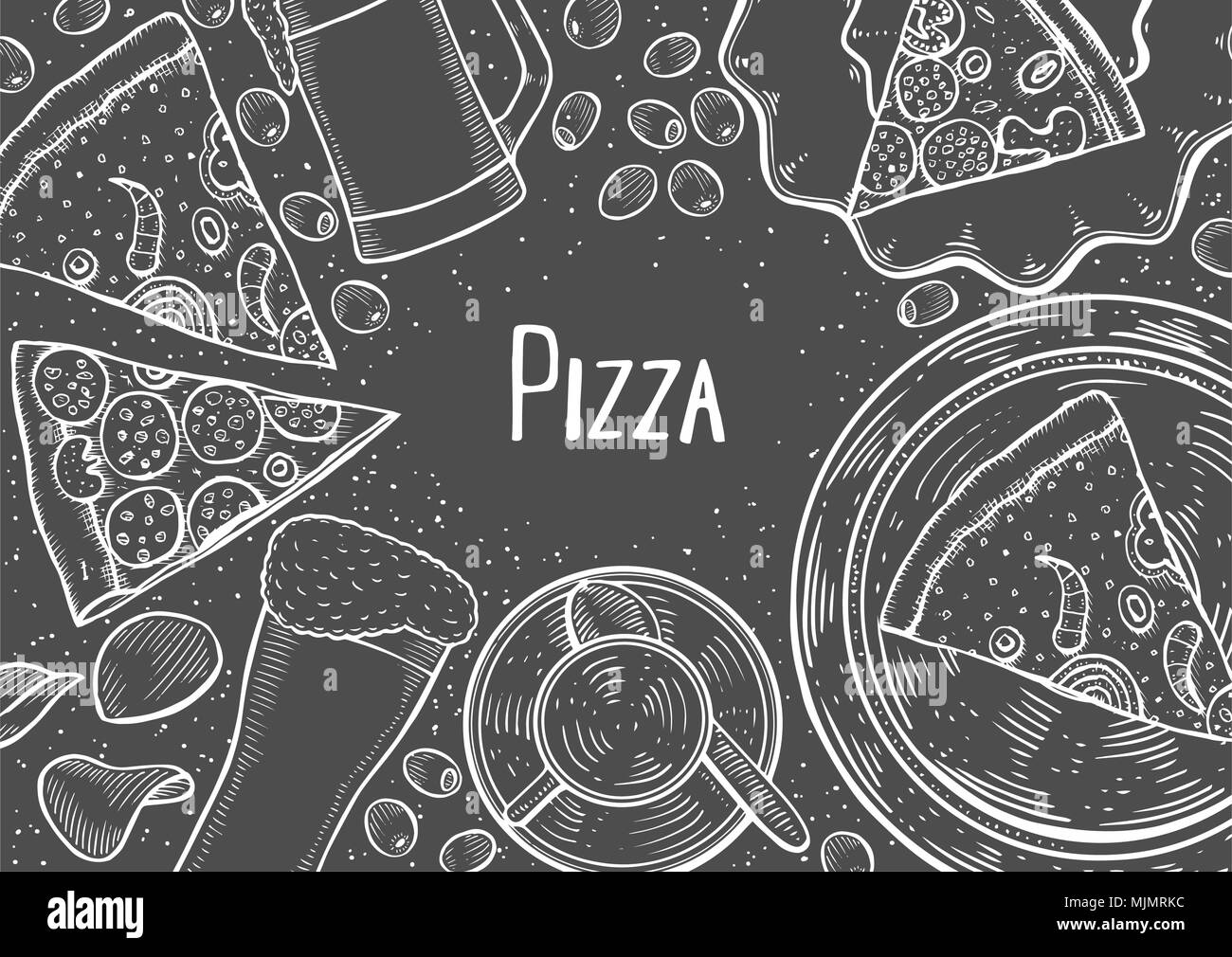 Food set for pub design top view. Pub food frame vector illustration ...
