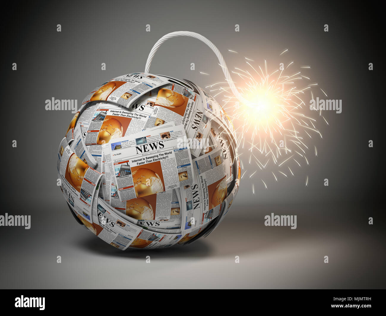 Breaking hot news concept. Bomb from newspapers with wick and sparks ...