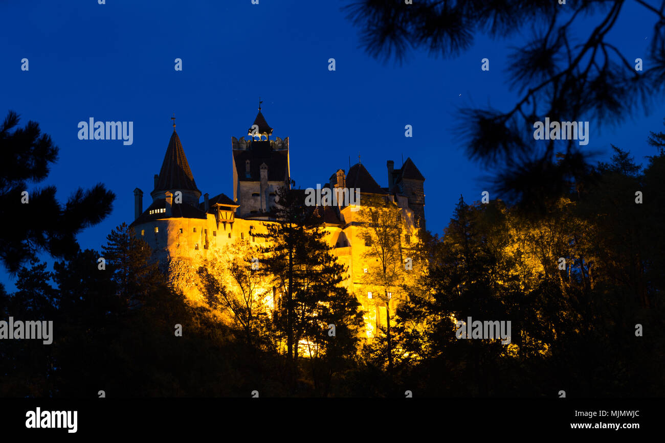 Medieval Bran Castle commonly known as Dracula Castle at night, Romania ...