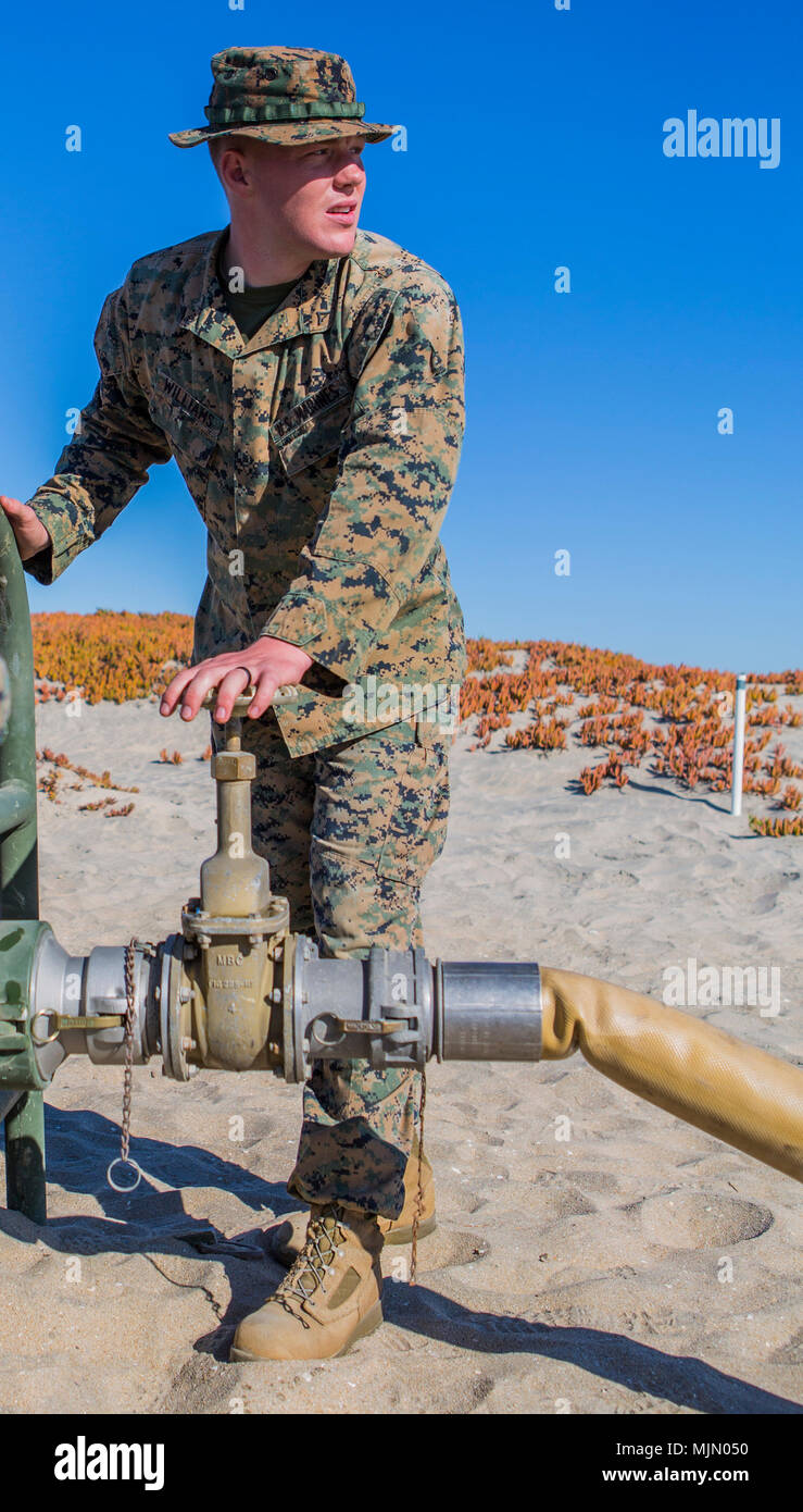 U.S. Marine Lance Cpl. Gabriel Williams, an engineer with Bulk Fuel ...