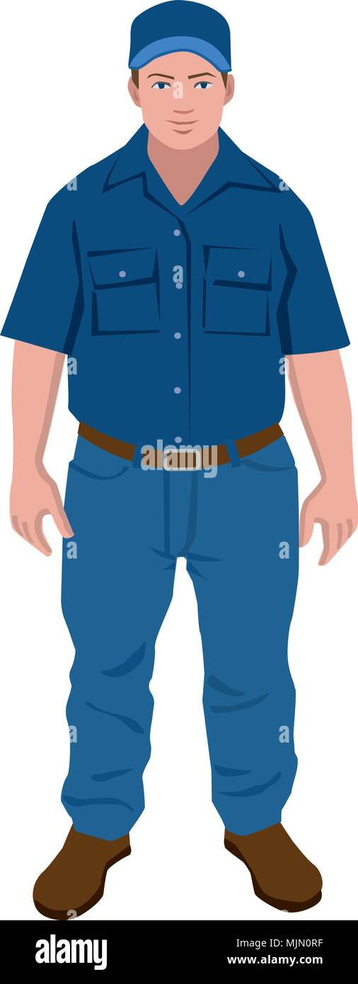 illustration of service man worker in blue uniform Stock Vector Image ...