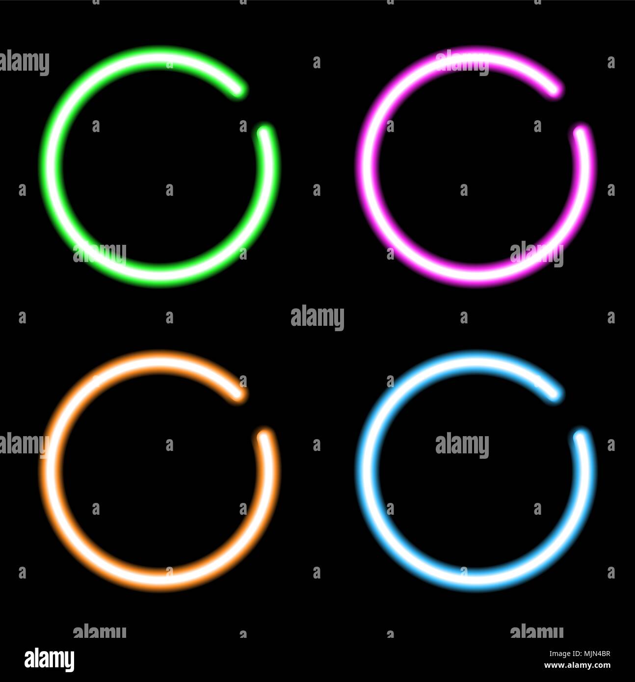 retro neon circle set isolated on black background Stock Vector Image ...