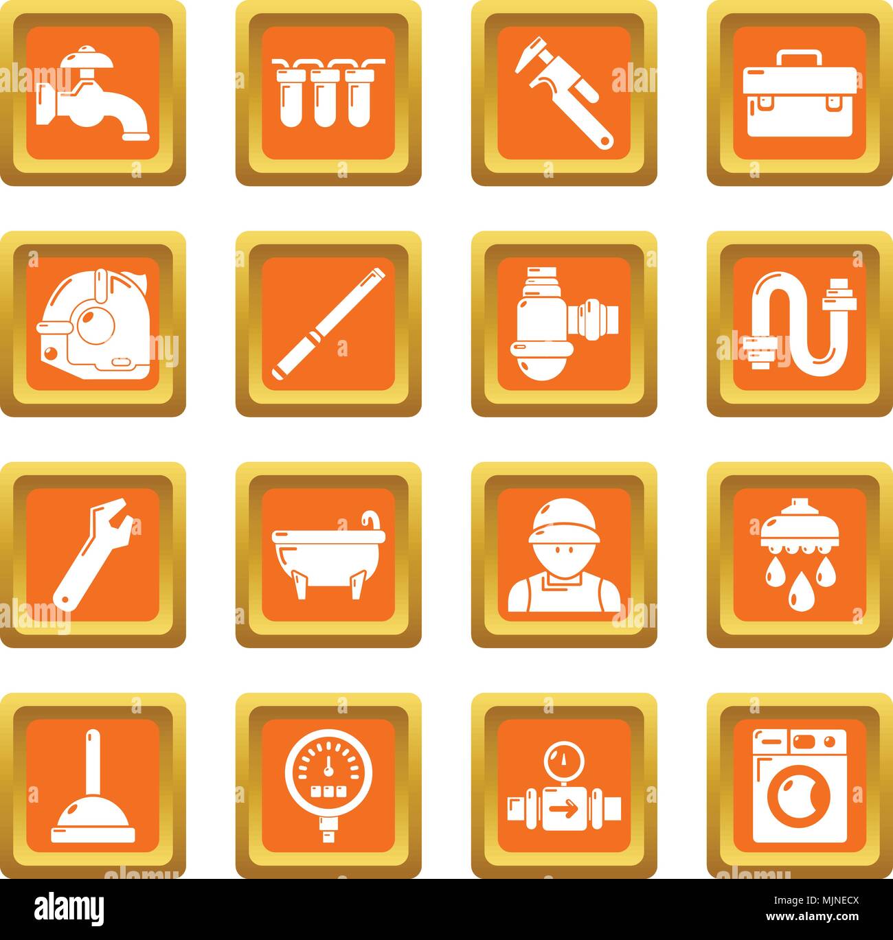 Plumber symbols icons set orange square vector Stock Vector Image & Art ...