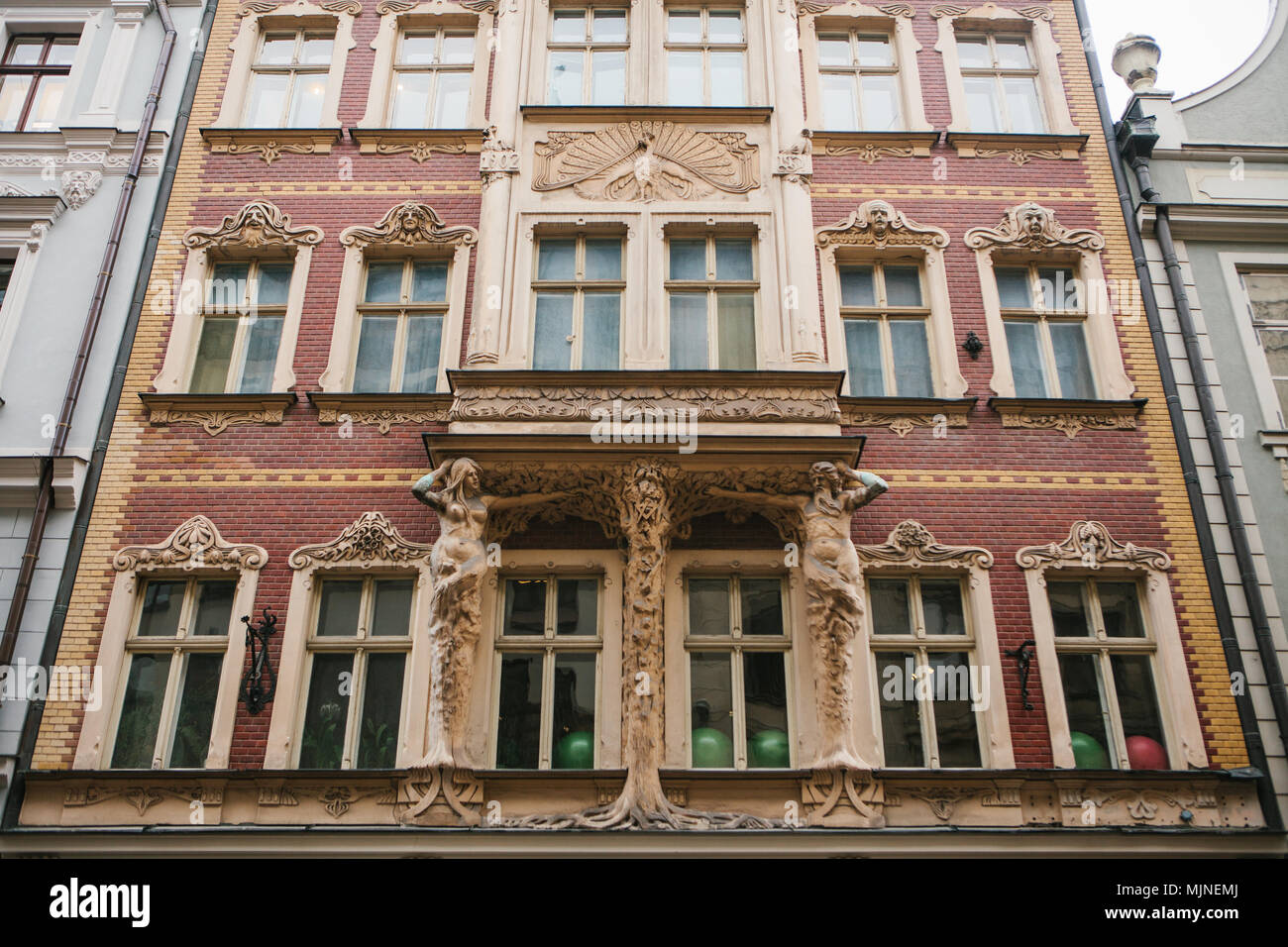 European architecture. Close-up sculptures - columns in the form of ...