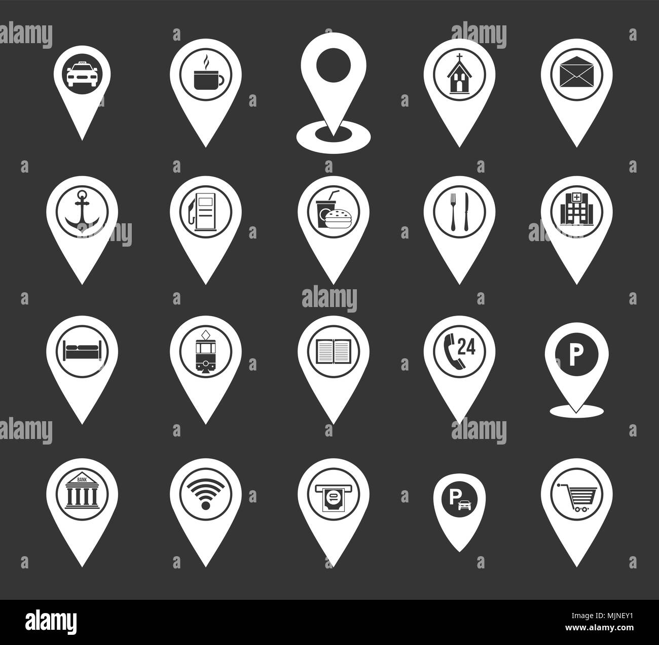 Map pins icon set grey vector Stock Vector Image & Art - Alamy