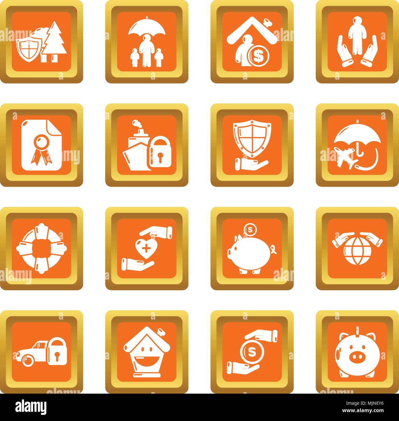 Insurance icons set orange square vector Stock Vector Image & Art - Alamy