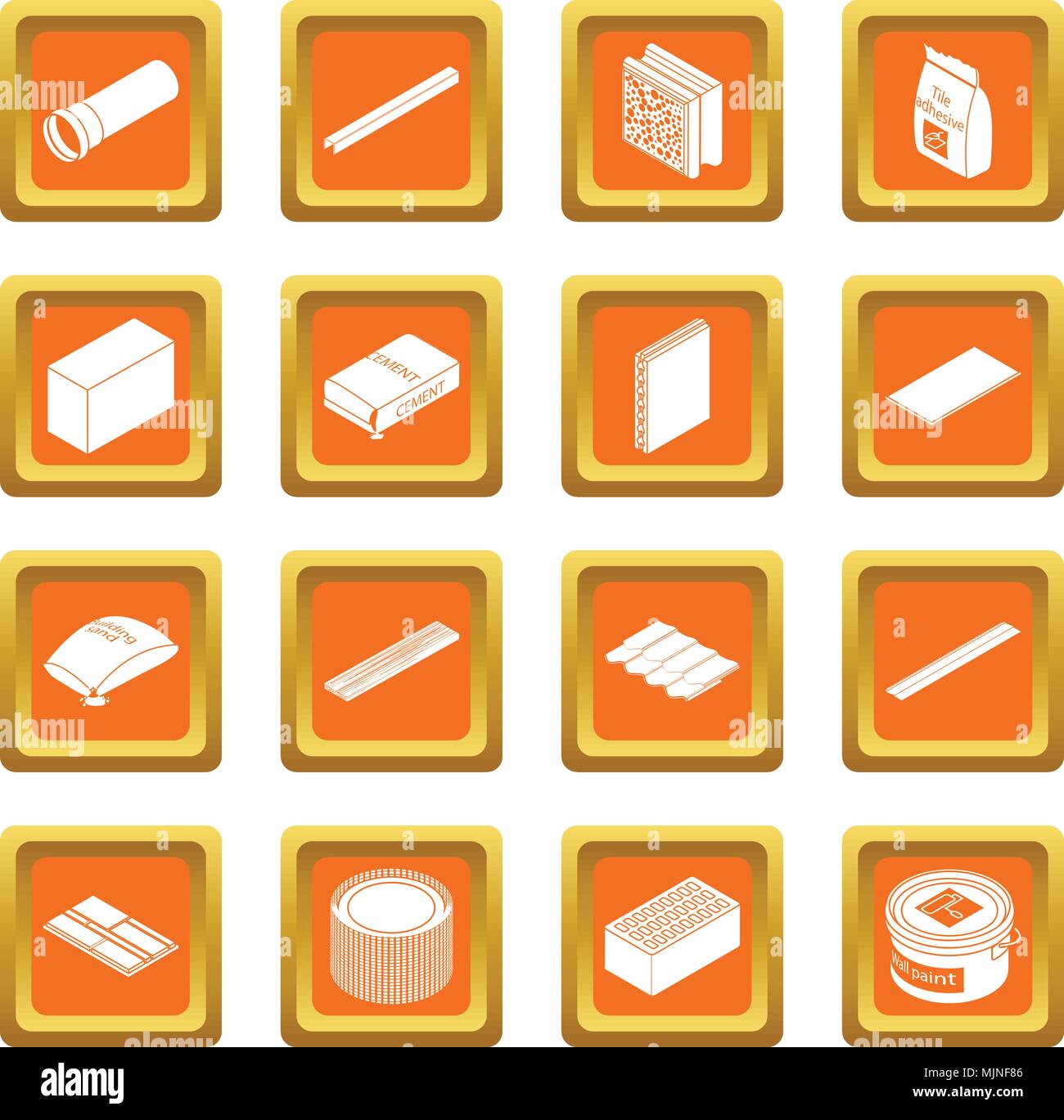 Building materials icons set orange square vector Stock Vector Image ...