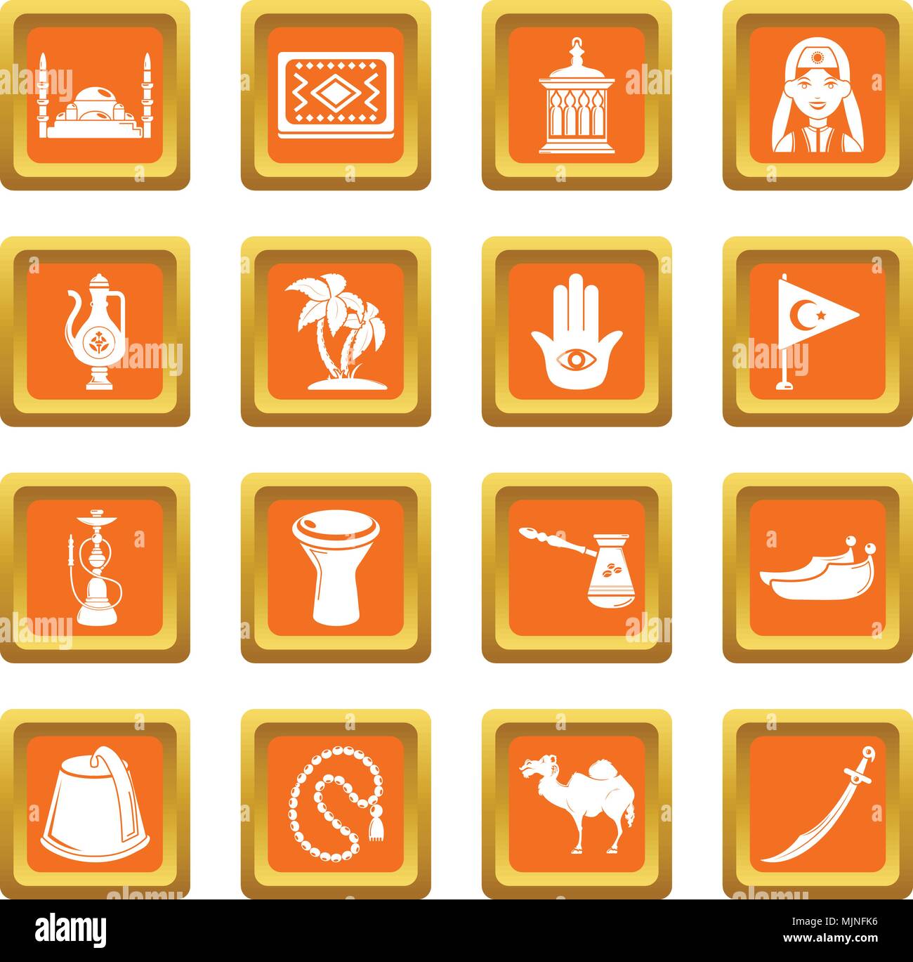 Turkey travel icons set orange square vector Stock Vector Image & Art ...