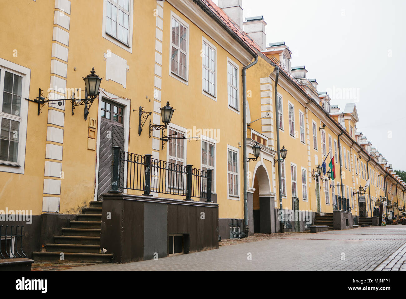 Traditional exterior of houses in Riga in Latvia. European architecture ...