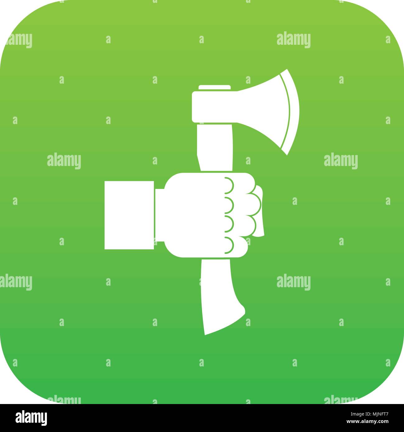 Hand holding axe with wooden handle icon digital green Stock Vector ...