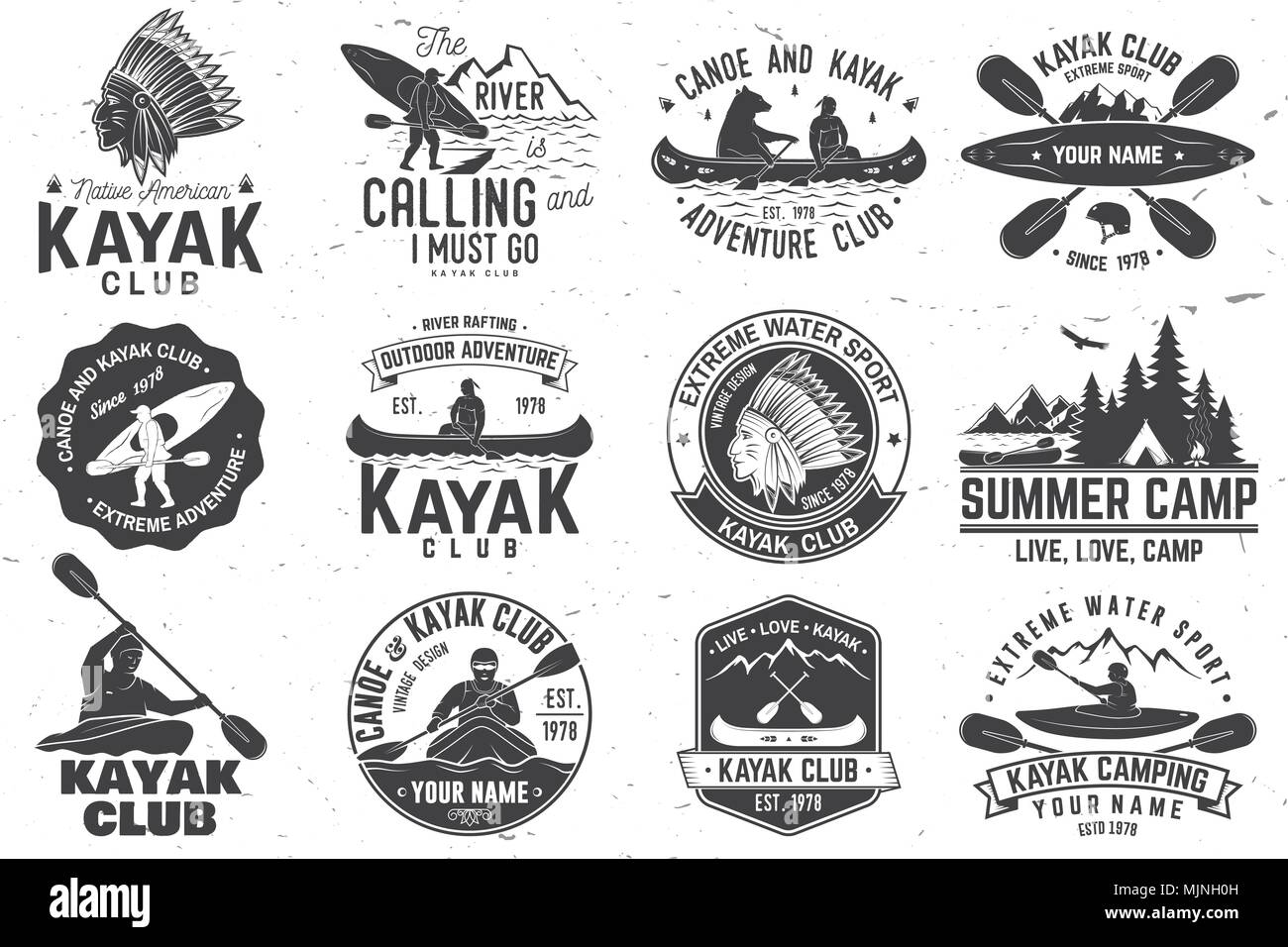 Set of canoe and kayak club badges. Vector. Concept for shirt, print ...