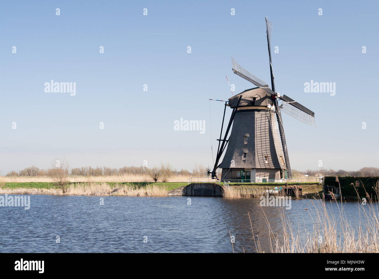 The Netherlands, dutch windmills landscape at Kinderdijk near Rotterdam ...
