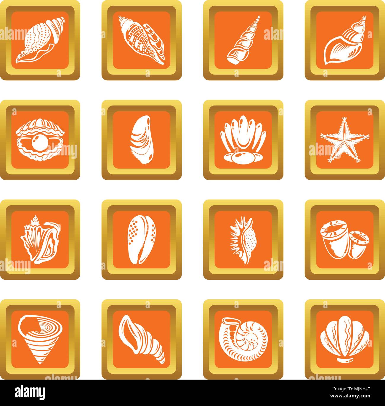 Tropical sea shell icons set orange square vector Stock Vector Image ...