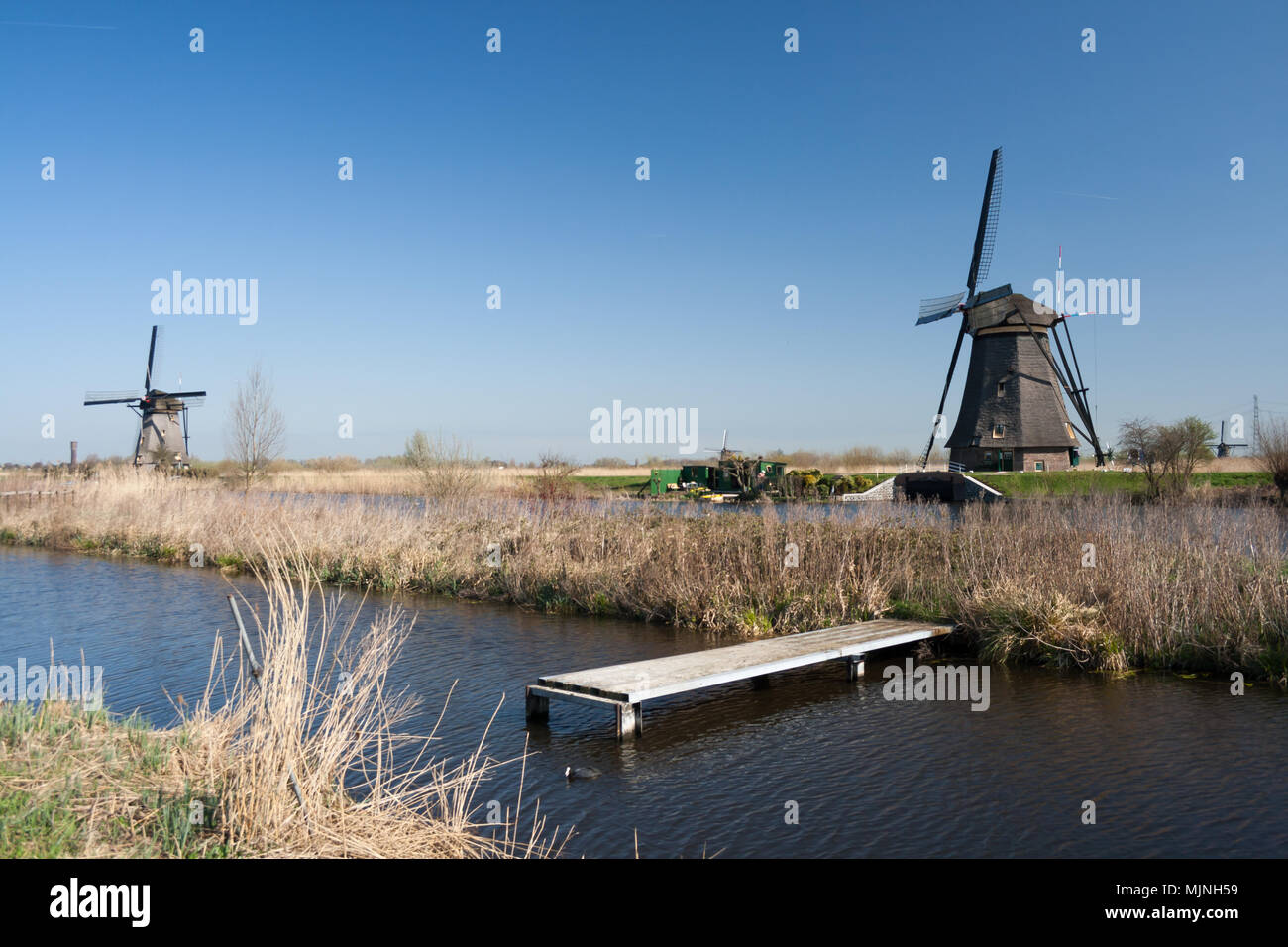 The Netherlands, dutch windmills landscape at Kinderdijk near Rotterdam ...