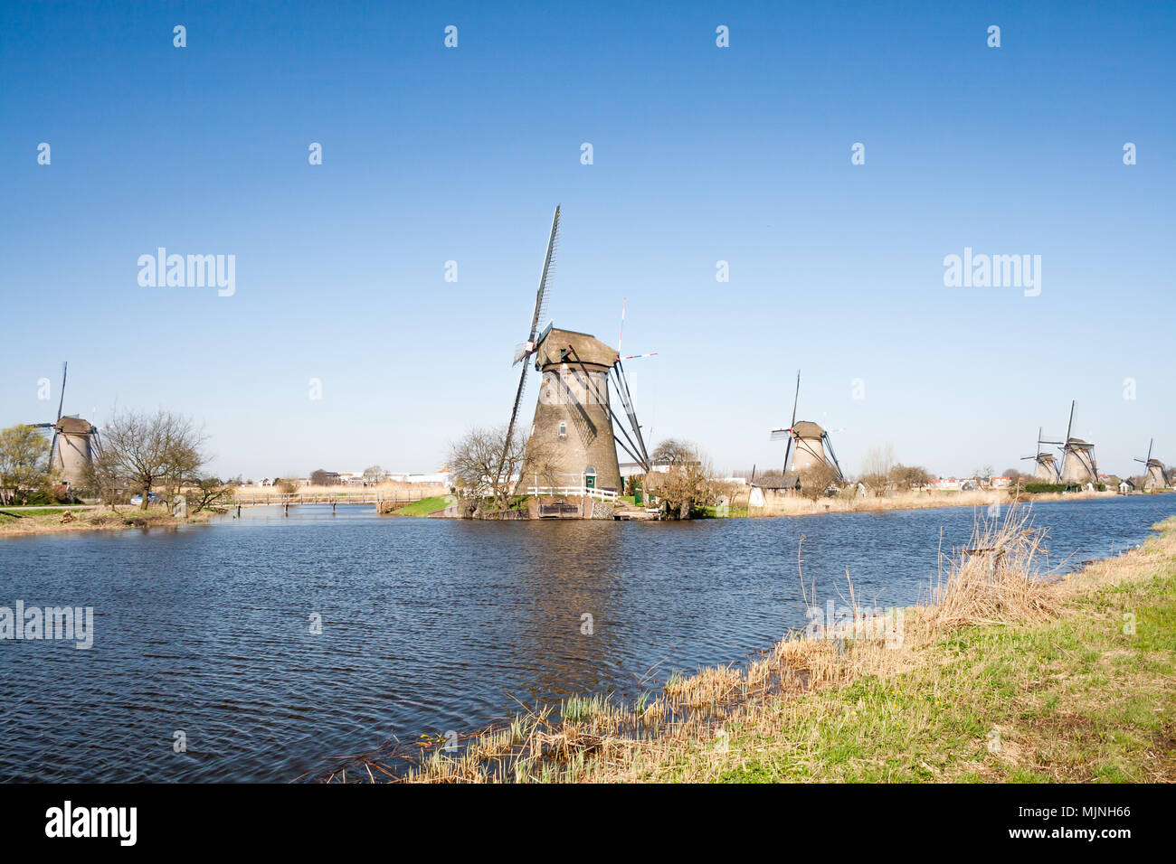 The Netherlands, dutch windmills landscape at Kinderdijk near Rotterdam ...