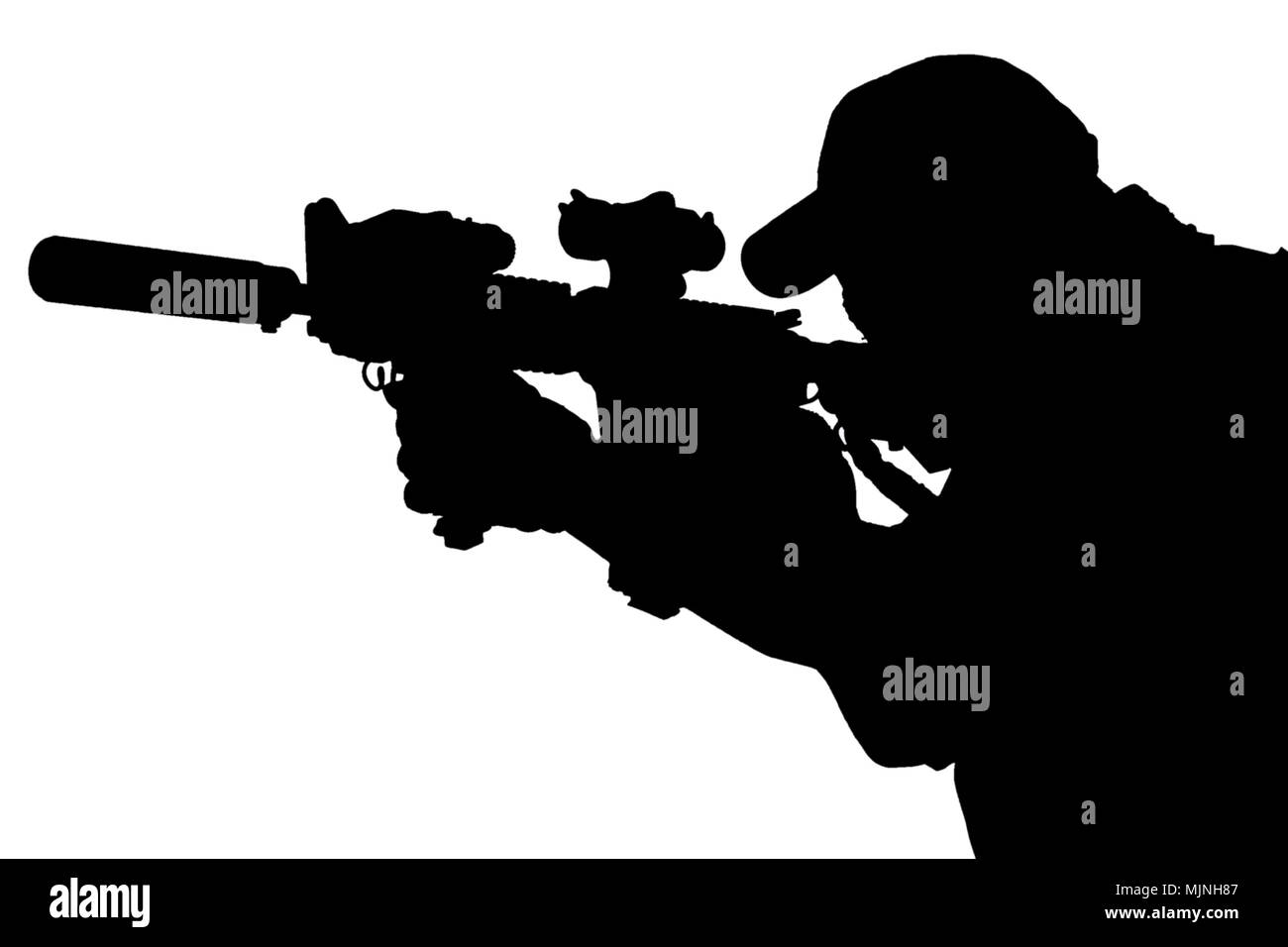 Private Military Company operator with assault rifle black silhouette ...