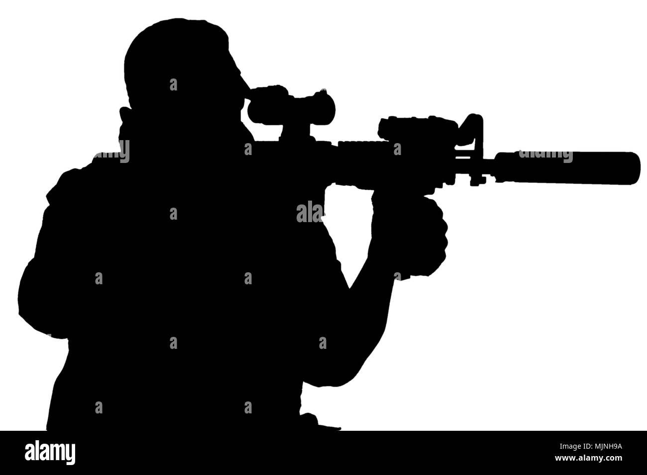 Private Military Company operator with assault rifle black silhouette ...