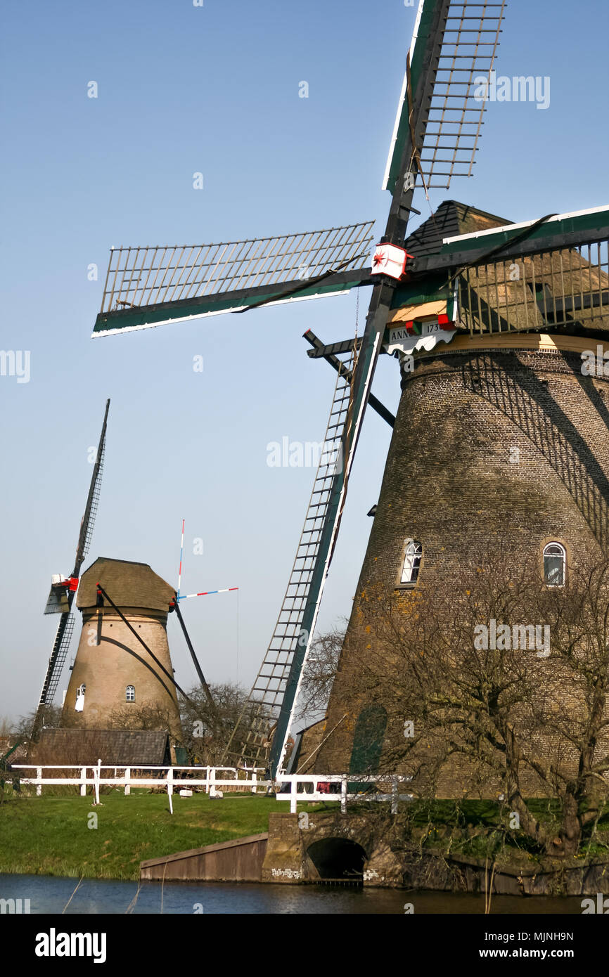 The Netherlands, dutch windmills landscape at Kinderdijk near Rotterdam ...