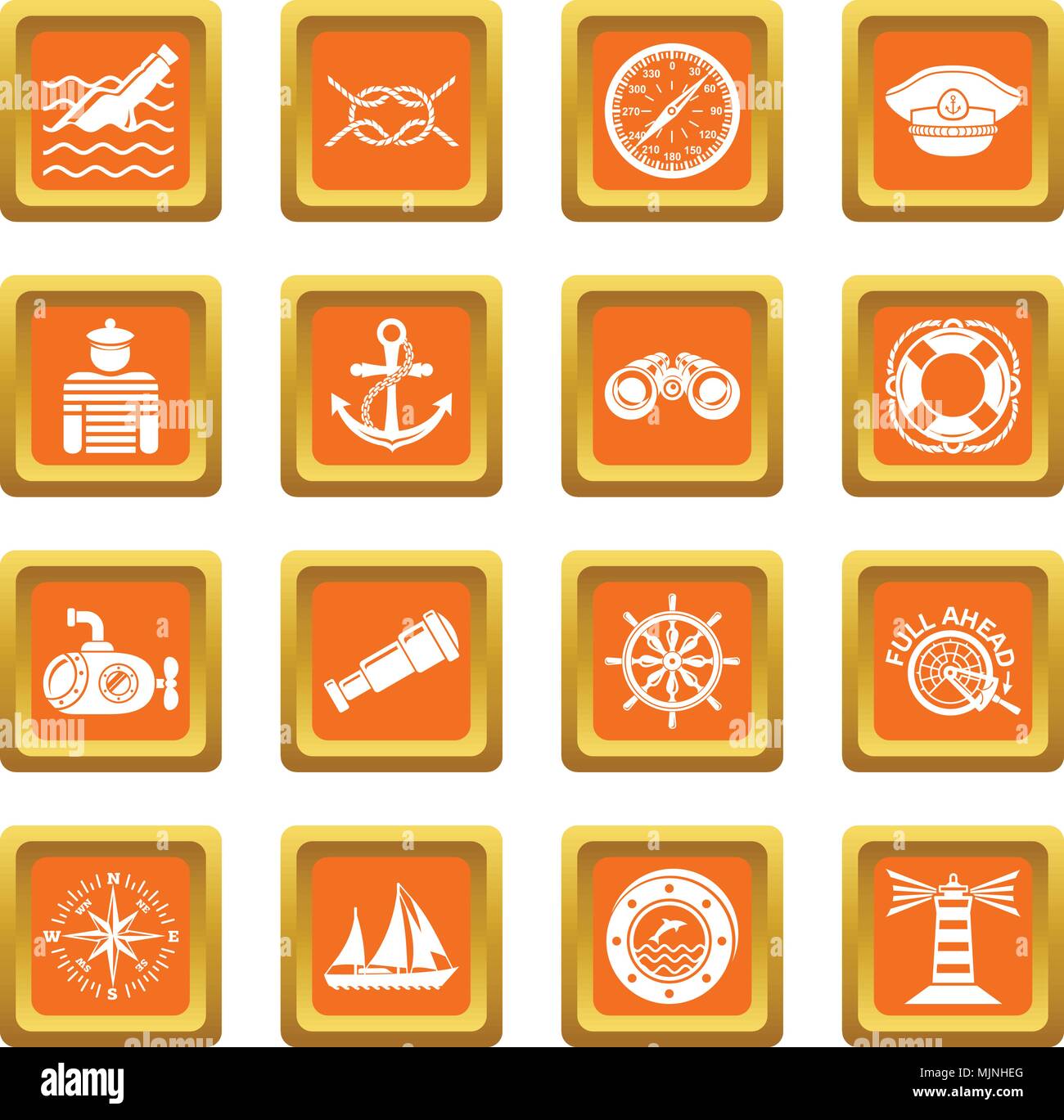 Nautical icons set orange square vector Stock Vector Image & Art - Alamy