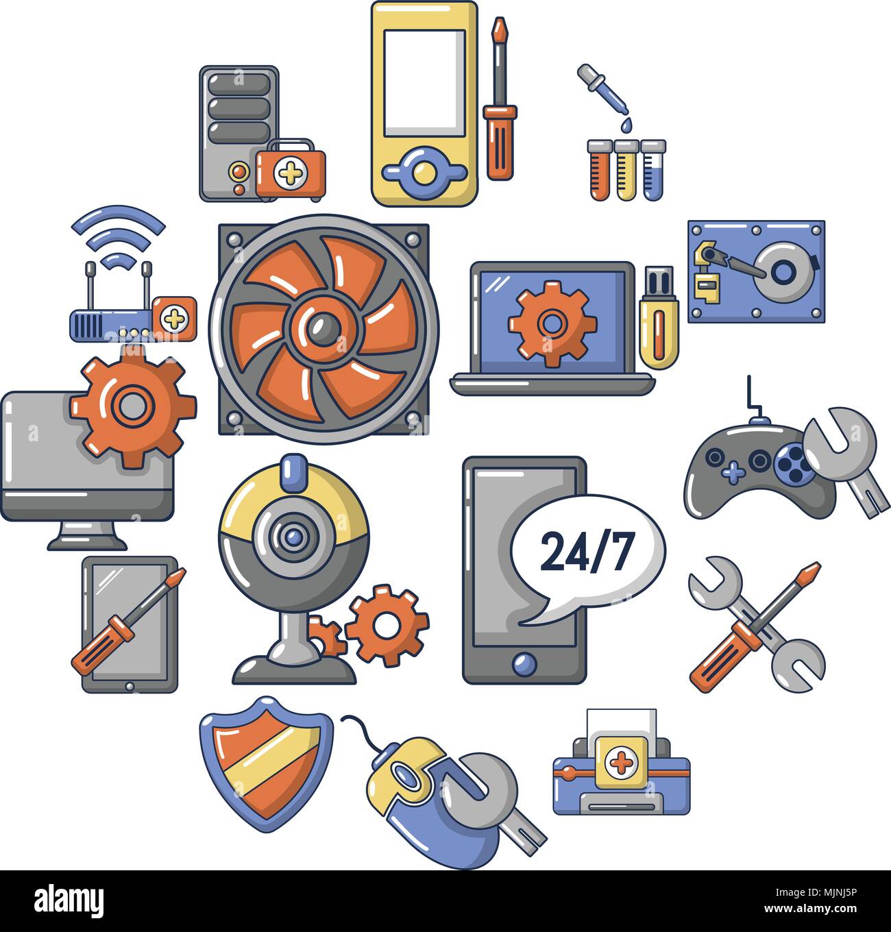 Computer repair service icons set, cartoon style Stock Vector Image ...