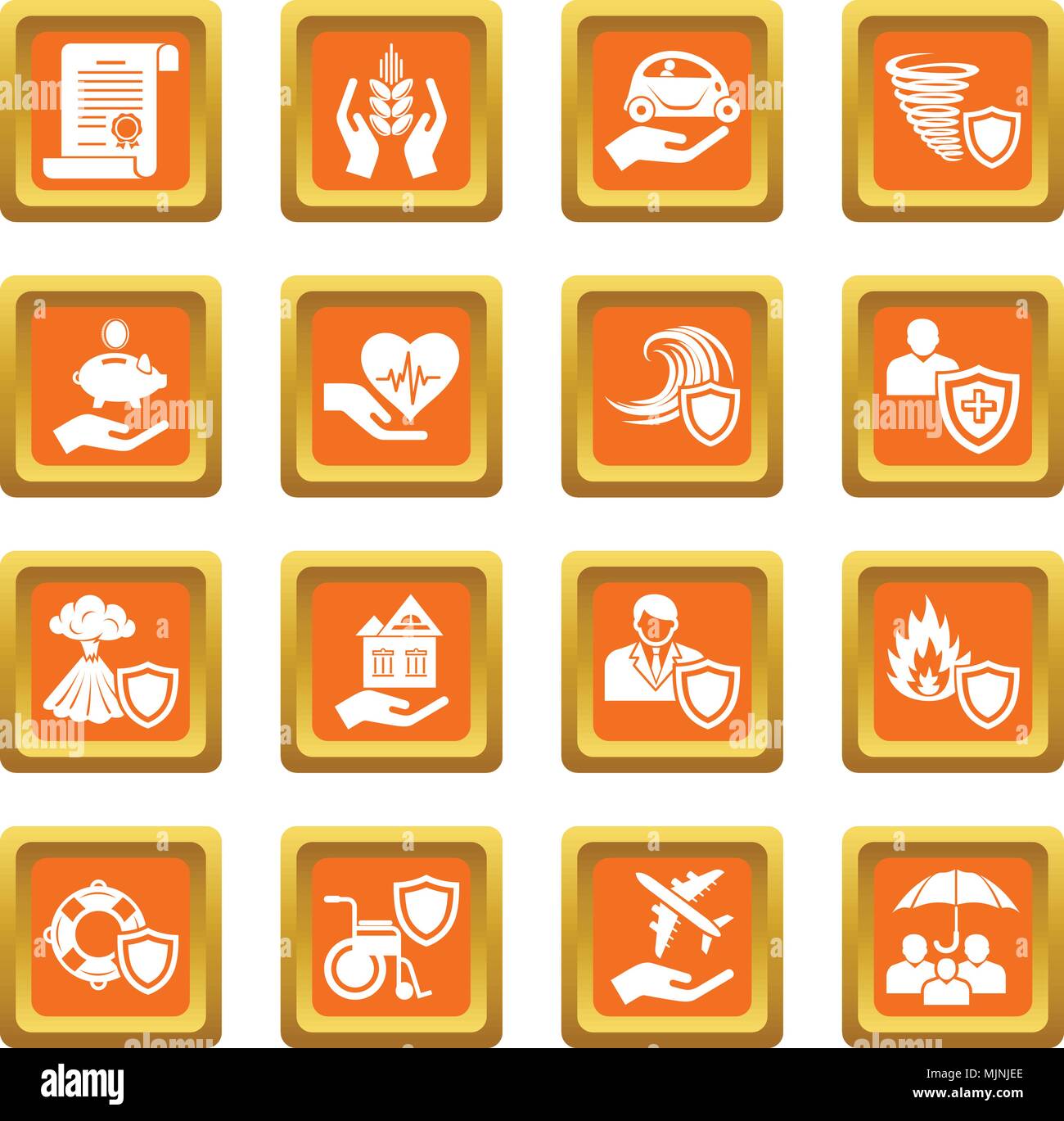 Insurance icons set orange square vector Stock Vector Image & Art - Alamy