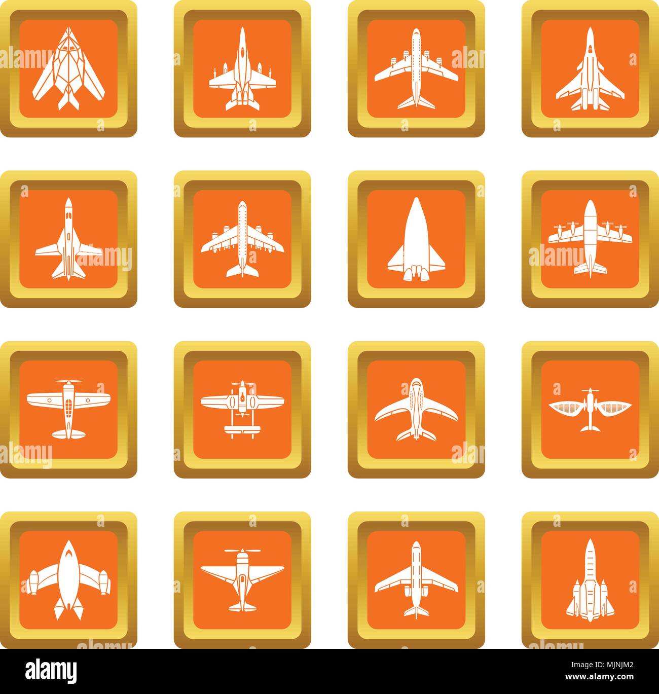 Airplane top view icons set orange square vector Stock Vector Image ...
