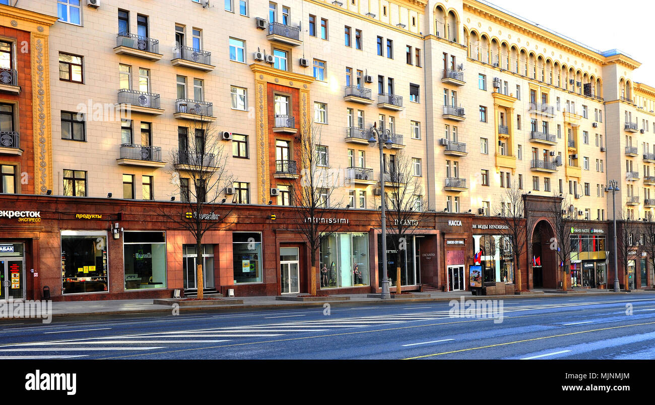 MOSCOW, RUSSIA - MAY 02: View of Tverskaya shopping street, Moscow on ...