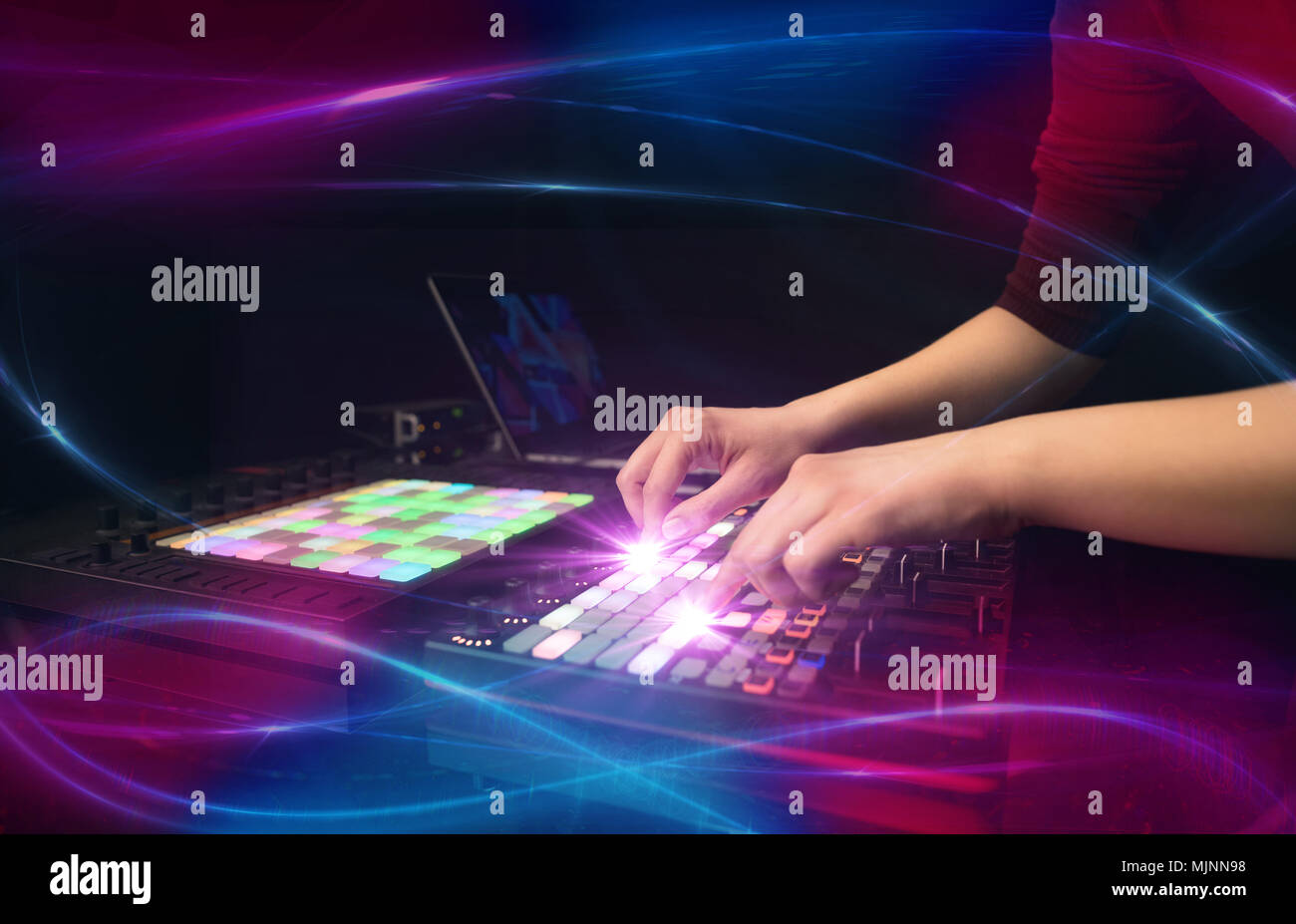 Hand mixing music on djcontroller with wave vibe concept Stock Photo ...