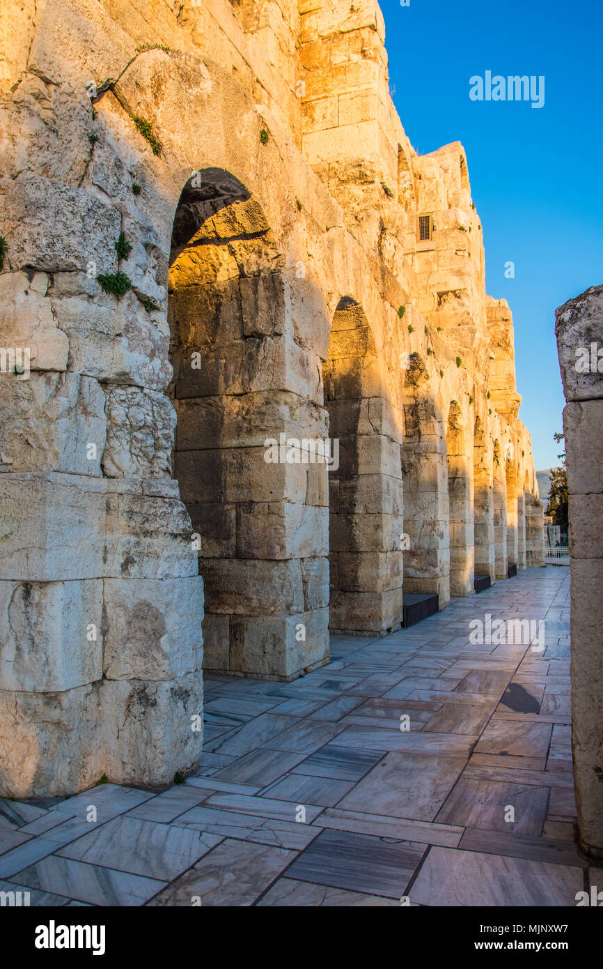 Ancient Greek theater Odeon of Herodes Atticus in Athens Greece Stock ...