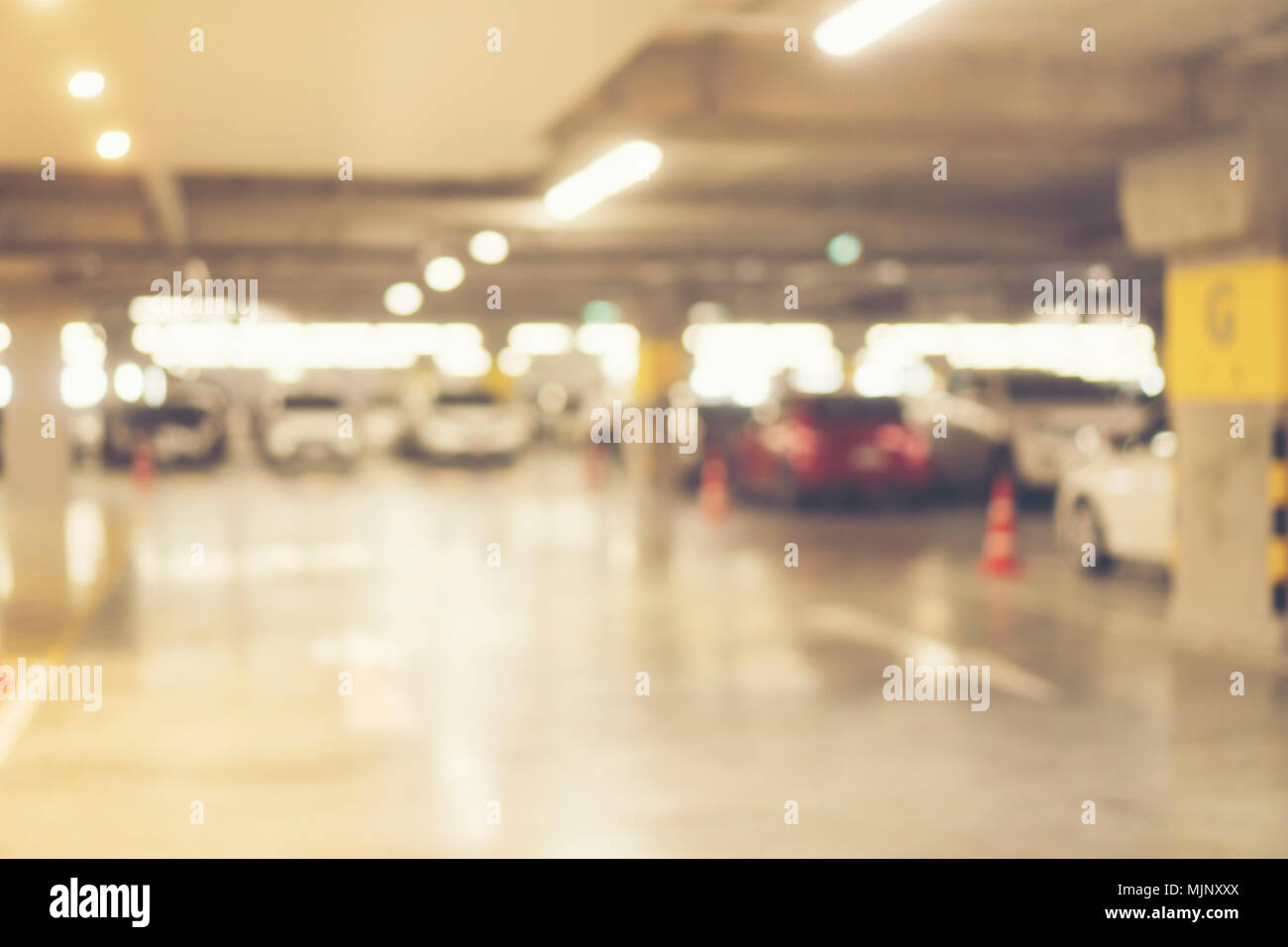 Abstract blur car parking lot for background, vintage filter image ...