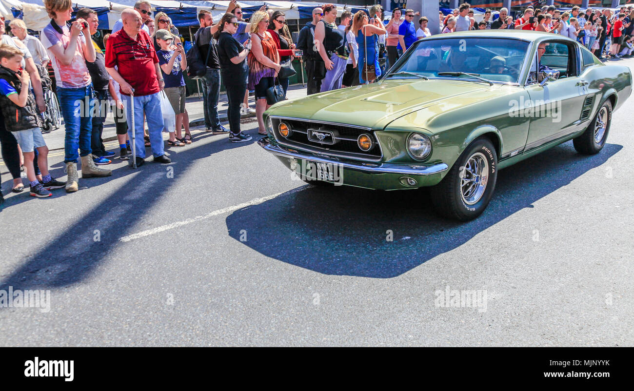 A green Ford Mustang car at the Supercar Event,High Street,Stockton on ...