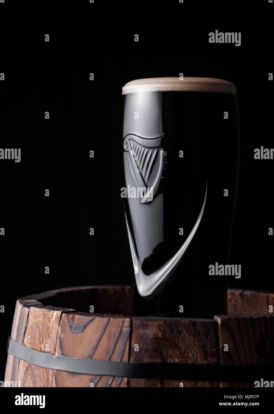 LONDON, UK - MAY 03, 2018: Original glass of Guinness draught stout ...