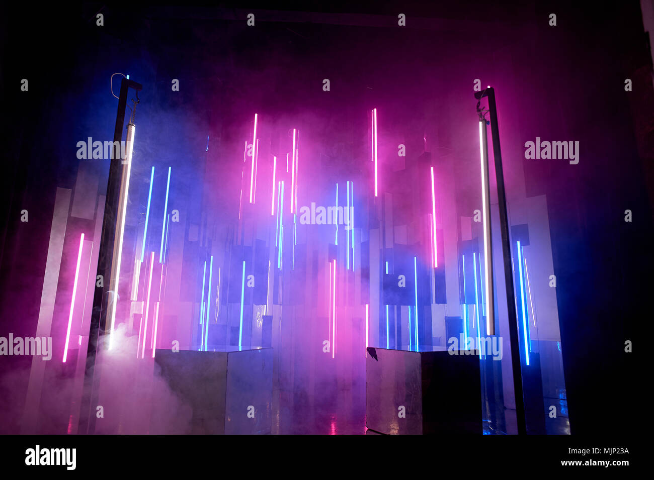 The reflection of blue and pink light at the surfaces. The atmosphere ...