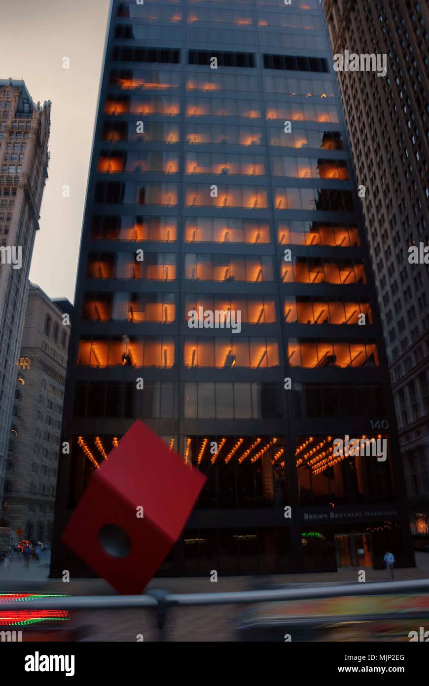 Isamu Noguchi's Red Cube in front of 140 Broadway in Lower Manhattan ...