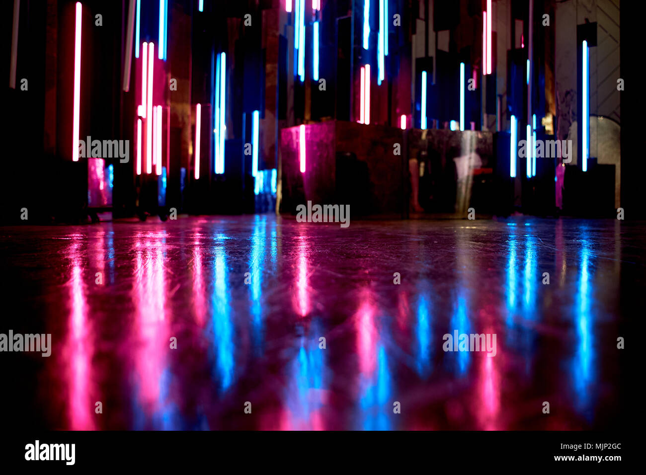 The reflection of blue and pink light at the surfaces. The atmosphere ...