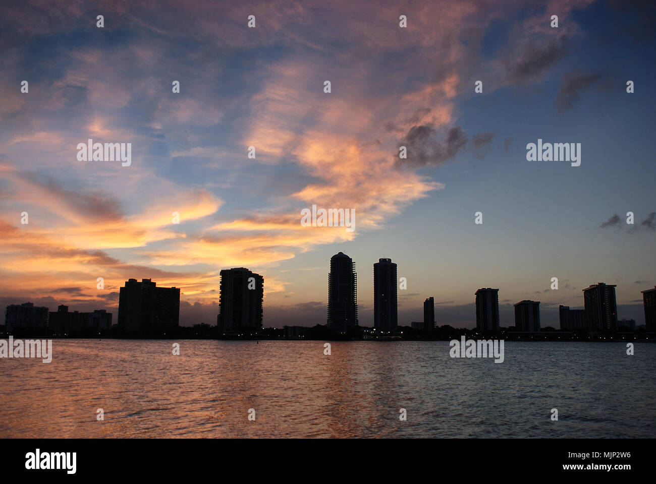 The Miami skyline at sunset Stock Photo - Alamy