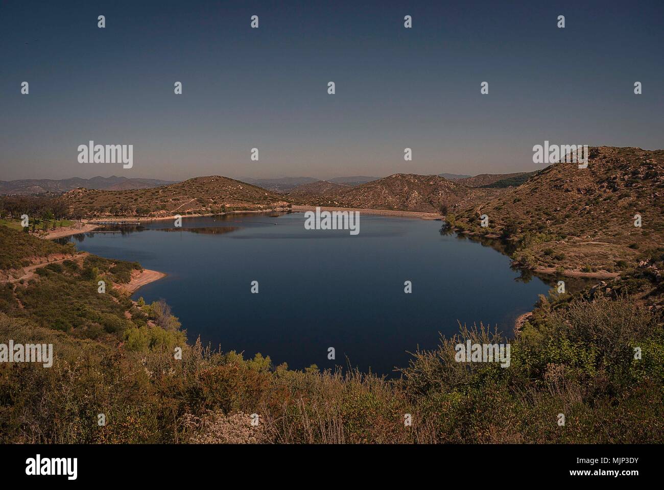 Looking down on Lake Poway early one morning from one of the nearby ...