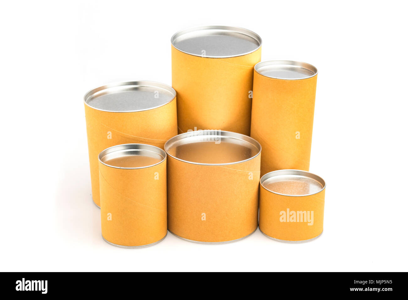 Paper cans isolated on white background Stock Photo - Alamy