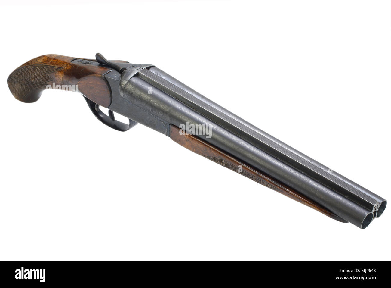 Crime weapon - sawn off shotgun isolated on white Stock Photo - Alamy