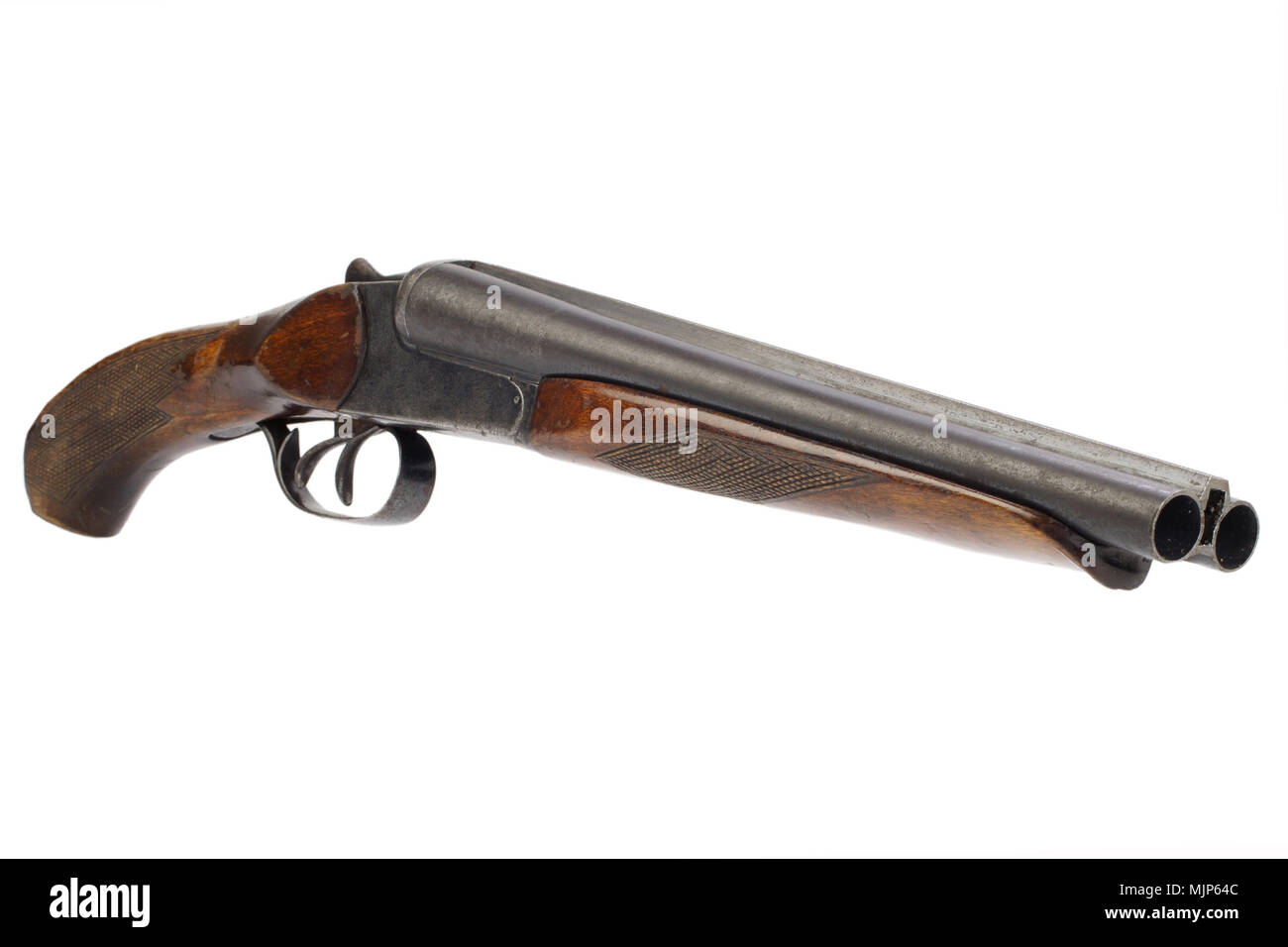 Crime weapon - sawn off shotgun isolated on white Stock Photo - Alamy