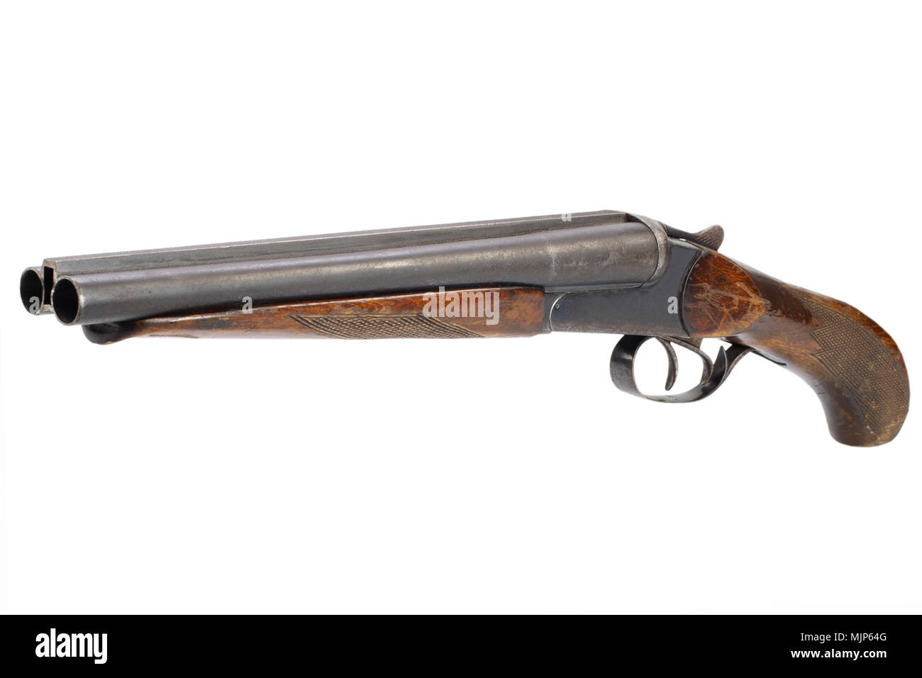 Crime weapon - sawn off shotgun isolated on white Stock Photo - Alamy